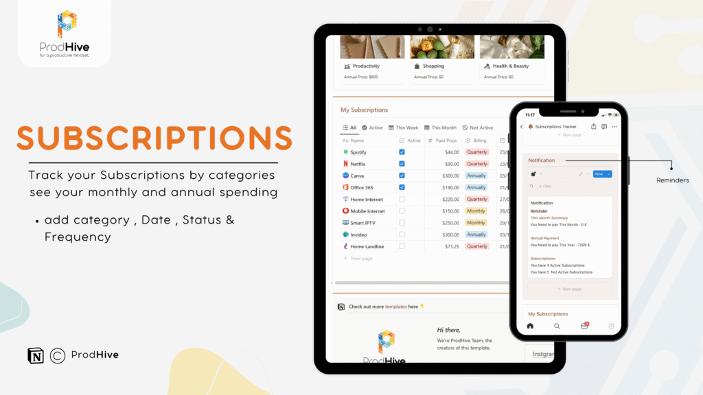 Subscriptions Tracker – ProdHive